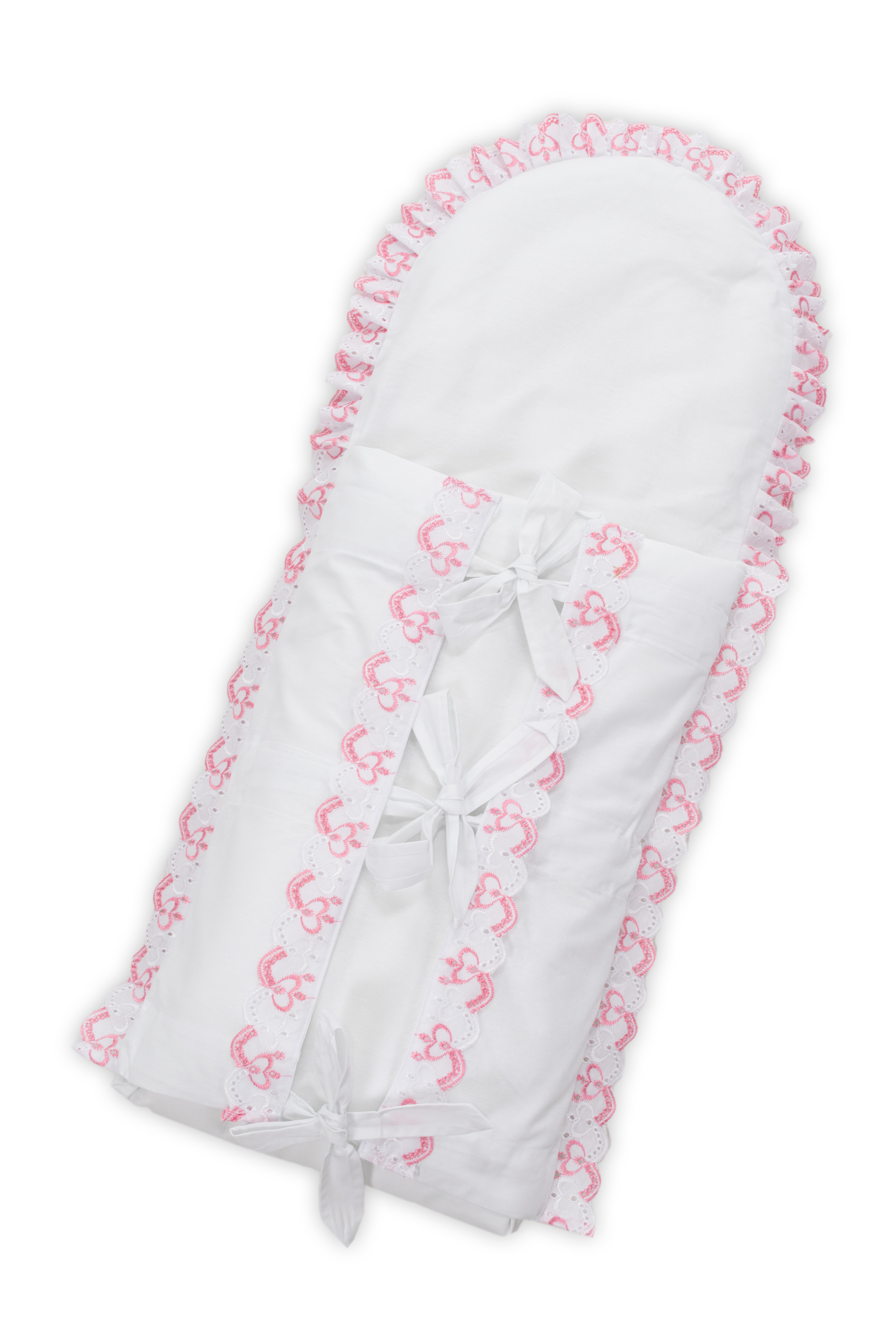 Madeirás csipkével díszített hagyományos pólya- rózsaszín